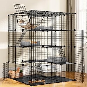 YITAHOME 4 Tier 55" Cat Cage Large Enclosures with Hammock Detachable Metal Wire Crate Kennels Indoor/Outdoor Small Animal House Fence for 1-4 Cats,DIY Pet Crate Playpen