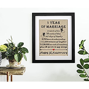 Framed 1st Anniversary Burlap Print Gifts for Couple 1st Wedding Anniversary Keepsake Gift for Husband Wife Paper Anniversary 1 Year of Marriage