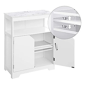 VASAGLE Bathroom Storage Cabinet, Floor Cabinet Cupboard, with Large Storage Capacity, Printed Marble-Like Pattern, Open Shelf, and Adjustable Closed Shelf, 23.6 x 11.8 x 31.5 Inches, White UBBC68WT