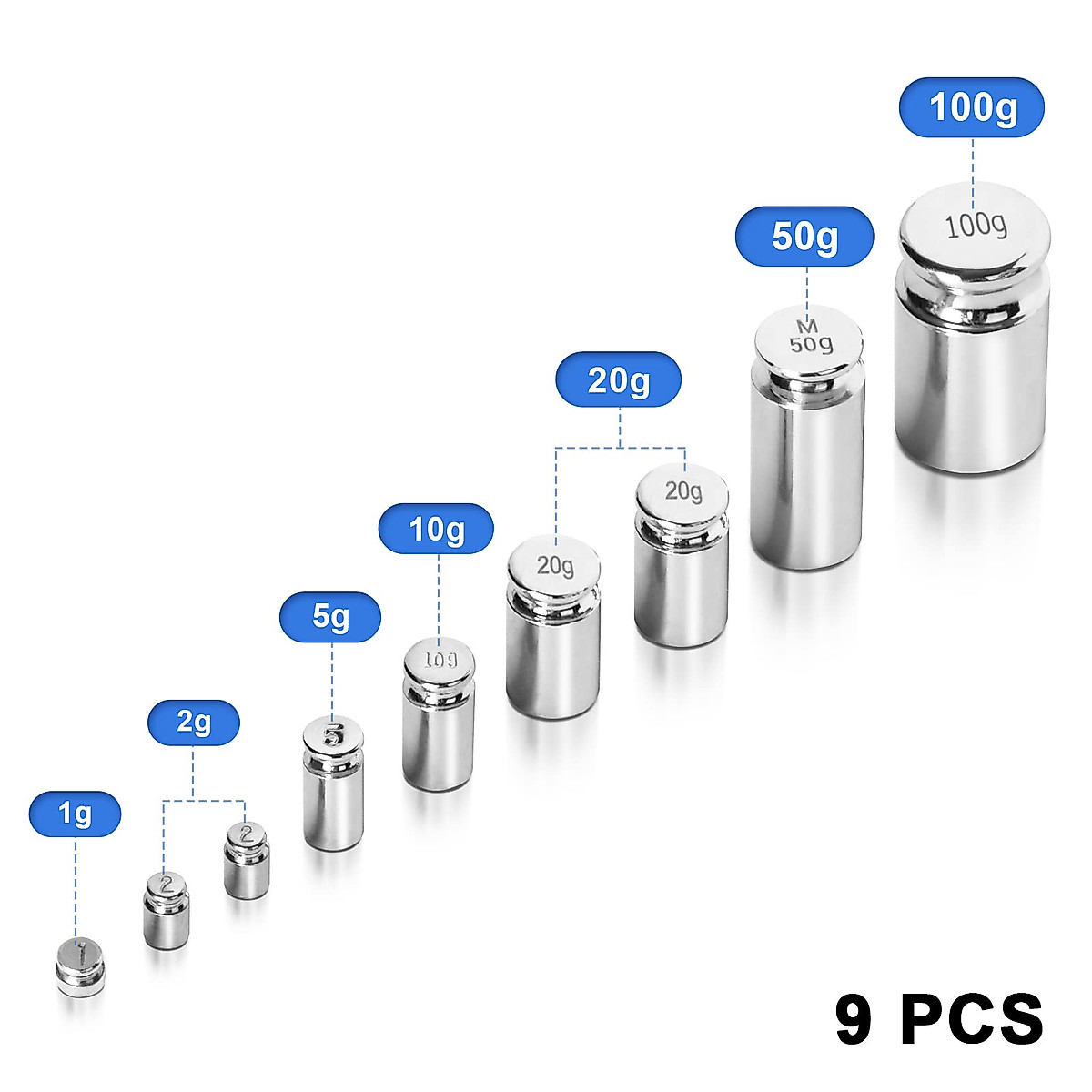 Fuzion Calibration Weights 210g, M1 Class 9 PCS Stainless Steel Scale Calibration Weight Kit, 1g 2g 5g 10g 20g 50g 100g Calibration Weight with Storage Box, Tweezers for Digital Scale, Gram Scale