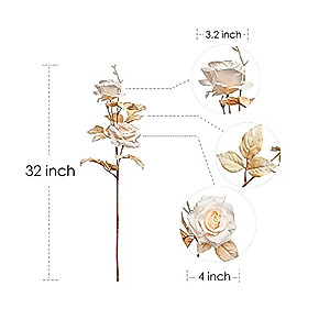 Diancom Artificial Flowers Roses Fake Flowers Silk Flowers Real Looking with Stems for DIY Wedding Bouquets Centerpieces Arrangements Party Home Decorations and Outdoors (4pcs White)…