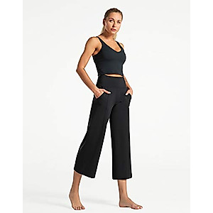 Dragon Fit Women Split Bootleg Yoga Capris Pants with Pockets Tummy Control High Waist Workout Flare Crop Pants (Large, 40k-Black)