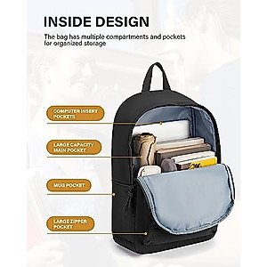 Black Backpack Casual Daypack Backpacks College Backpack Canvas Backpack for Women and Men with Laptop Compartment Carry on Backpack Simple Modern Backpack