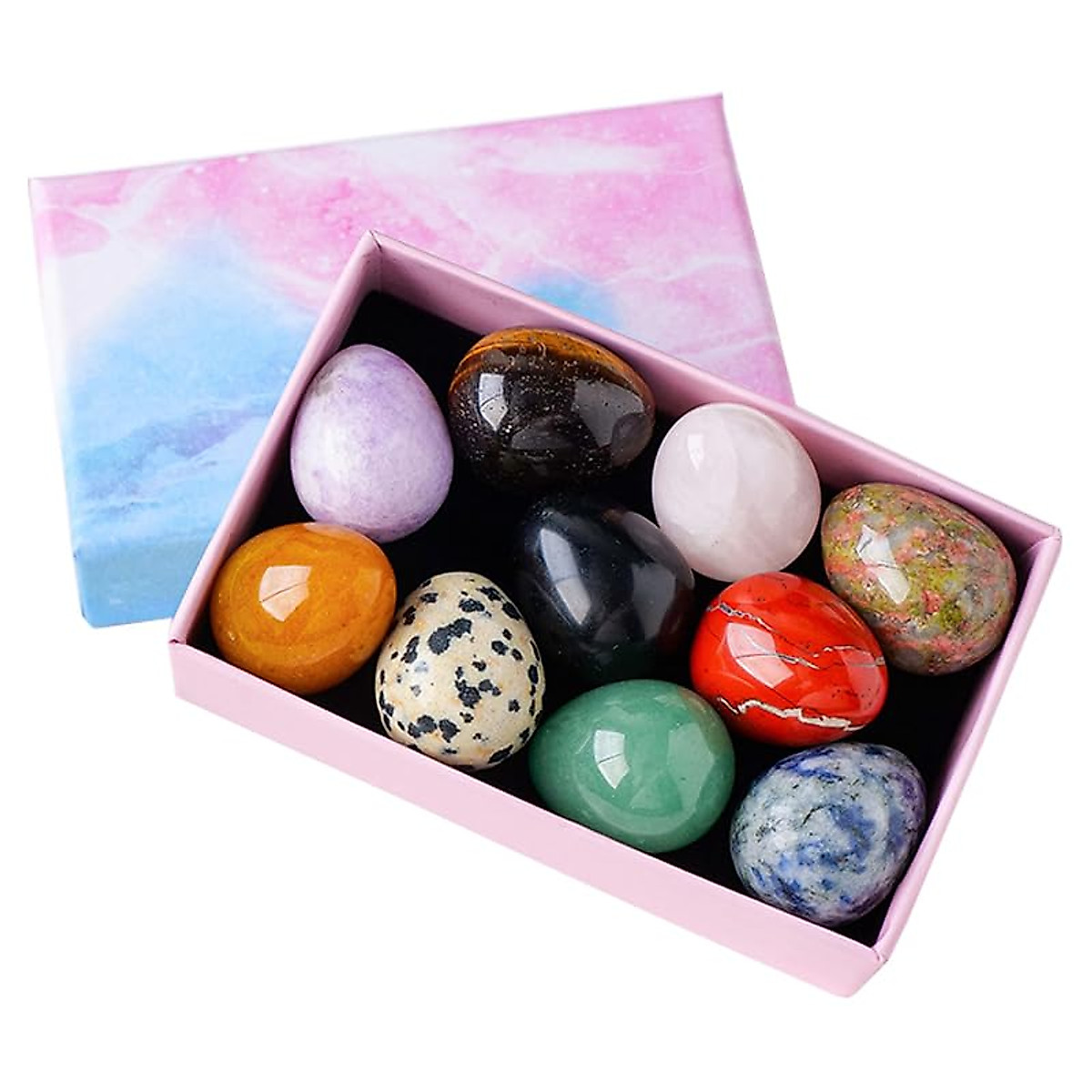 MuYu Art Cute 10 Pcs Egg Crystal Stones Kit, Mixed Colors Bird Eggs Shape Stones Decor Chakra Healing Crystals Eggs Gift