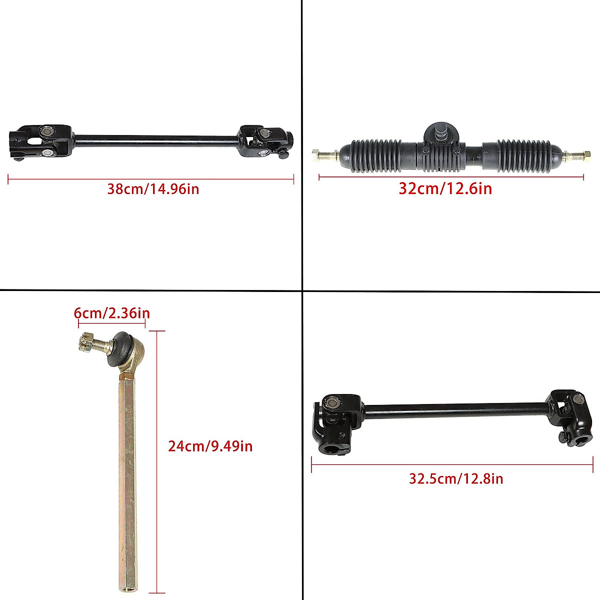 300mm Steering Wheel Steel Kit Gear Rack Pinion Adjustable Shaft Set Replacement for 110cc Go Kart