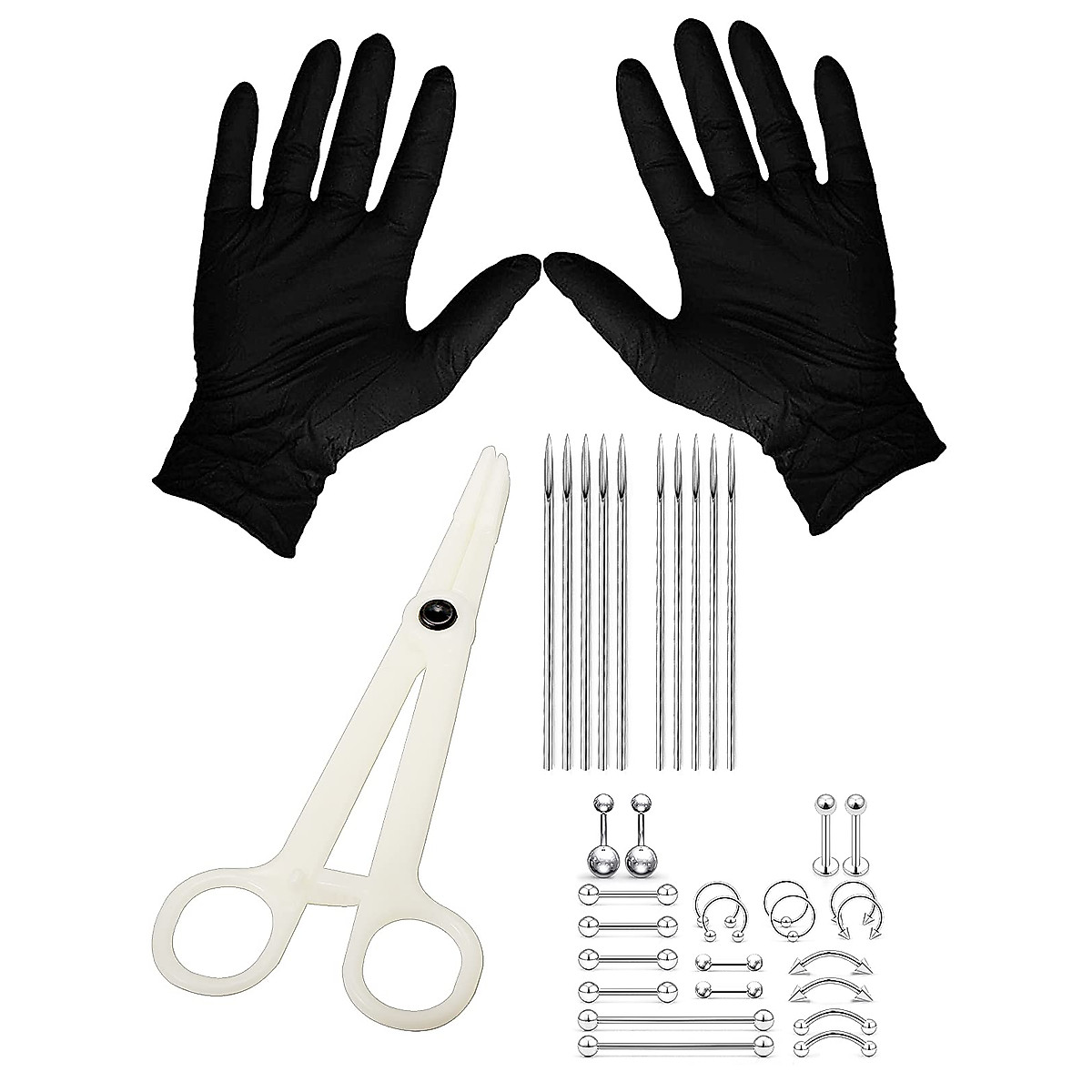 Heienngy Piercing Kit Stainless Steel Eyebrow Rings,Horseshoe Ring,Industrial Piercing Jewelry,Belly Button Ring,Lip Rings,Earrings,Nipple Rings,Tongue Rings For Women men 14G 16G Piercing Needles