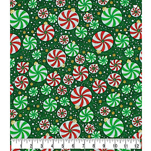 Christmas Peppermint Ornament Cotton Fabric by The Yard