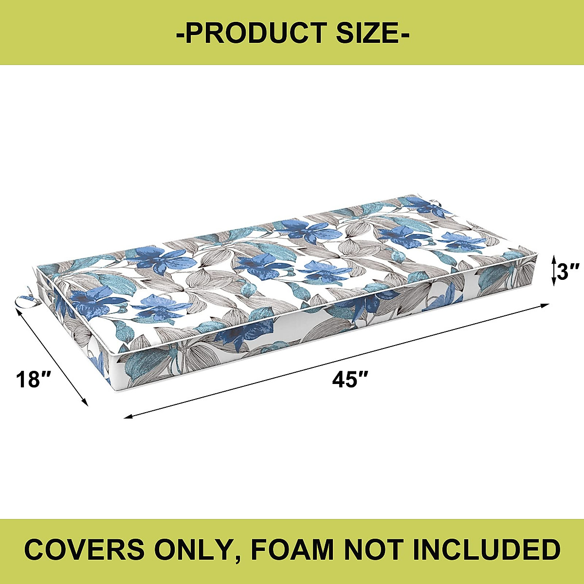 DYTXIII Patio Outdoor Cushion Cover Slip Cover W45 x D18 x H3 Inch with Zipper for Bench Loveseat Furniture, UV Protection Cushion Covers Replacement Covers 1 Pack, Clemens Blue (Covers ONLY)