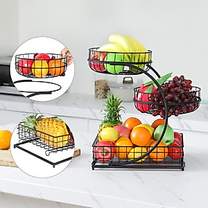 Tiaoheka 3 Tier Fruit Basket for Kitchen, Metal Wire Fruit Bowl for Kitchen Counter, Detachable Fruit Vegetables Storage Basket Holder Stand for Countertop Dining Table(Round and Square, Black)