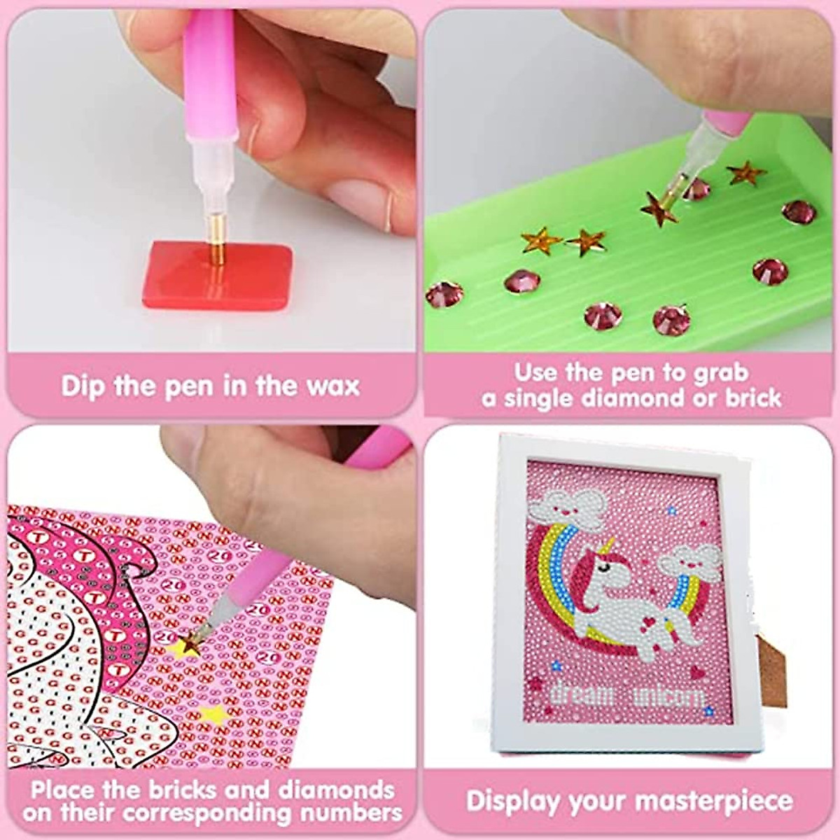 5D Diamond Painting Kits for Kids Wooden Frame Diamond Arts and Crafts for Kids Mosaic Gem Stickers by Number Kits DIY Painting Arts Crafts Gift for Ages6-8-10-12 (Unicorn)Gift for Children's Day