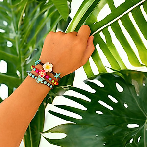 LAVIP Leather Anklet or Bracelet Starfish Turquoise Hawaiian Plumeria Flower Starfish Turquoise Hemp Bracelet