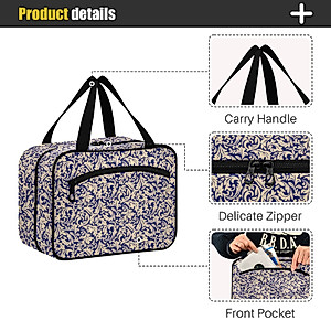 Vnurnrn Bbaroque Damask Large Travel Toiletry Bag for women Makeup Organizer Bag with Hanging Hook Shower Bag for Traveling Electric Shaver Brush