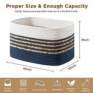 UBBCARE 4 Pack Baskets for Organizing, Woven Storage Baskets for Toys and Towel, Rectangle Cotton Rope Basket with Handles, 15''L x10''W x9''H, Navy Blue