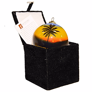 Blown Glass Christmas Ornament | Sunset Palm Trees and Seagulls | Hand Painted Inside | Original Art | Includes Gift Box