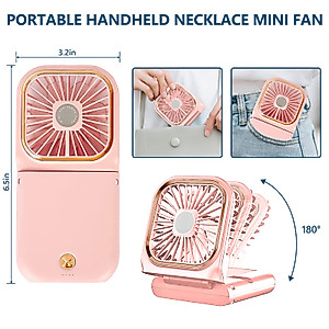 Allxin Portable Neck Fan Mini Quiet Handheld Personal Foldable USB Rechargeable Fan Operated for Home Office Outdoor Travel, 3000mAh Power Bank Hands Free Necklace Fans (Update Pink)