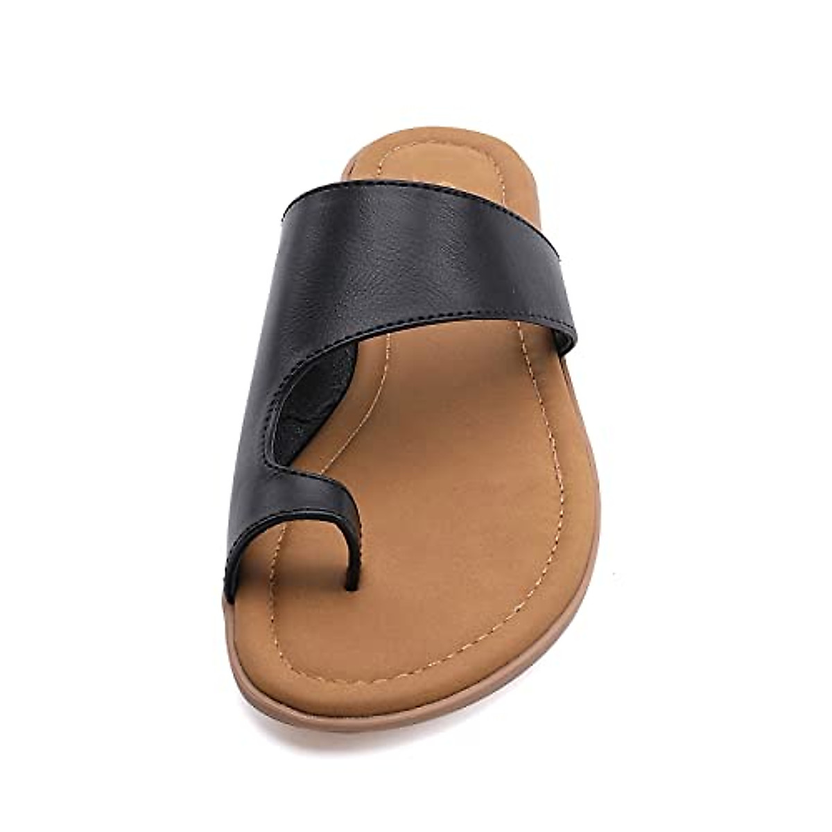 CentroPoint Women's Bunion Sandals Orthopedic Toe Ring Slides Flip Flops Fashion Slip On Flat Shoes(Black PU, Numeric_8)