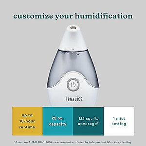 Homedics TotalComfort Ultrasonic Personal Humidifier – Small Portable Air Humidifiers for Bedroom, Plants, Office, Travel – Ultra Quiet 22oz Cool Mist Humidifiers, White