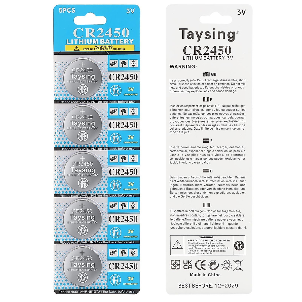 Taysing 50 Pack 3V High Capacity Lithium Button Coin Cell Batteries CR2450 ECR2450 Used in Most Electronic Devices