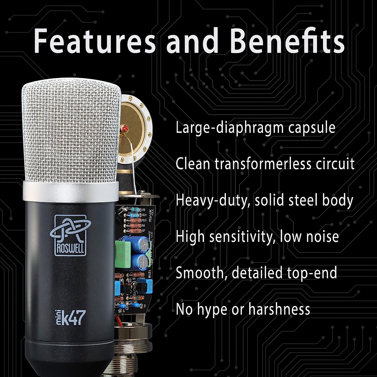 Roswell Pro Audio Mini K47 Large Diaphragm Condenser Microphone with Genuine K47 Capsule