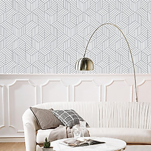 WENMER Geometric Hexagon Wallpaper Contact Paper 17.71 Inch x 118 Inch Geometric Hexagon Silver Peel and Stick Wallpaper Self Adhesive Wallpaper Vinyl Film Shelf Paper & Drawer Liner Roll for Home Use