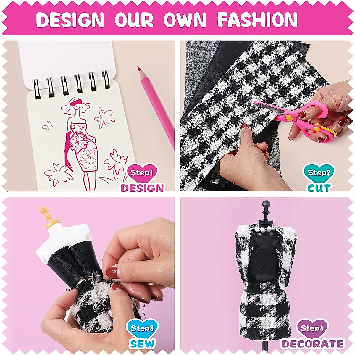 Lorfancy 500+ Fashion Designer Kits for Girls Kids Fashion Sketchbook Drawing Book Design Games Toddler DIY Stickers Stencils Activity Set Design Sketch Book Clothing Sewing Birthday Christmas Gifts