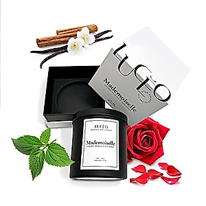 LUCEO Mademoiselle Golden Vanilla and Patchouli Luxury Scented Soy Candle, 9 OZ. – Long Burning Candle Gift Set for Women – Large Scented Candle for Relaxation – Vegan Friendly