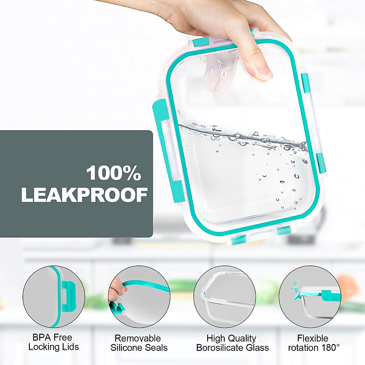 VERONES 10Pack 22OZ Glass Meal Prep Containers, Airtight Glass Lunch Containers Set, Glass Food Storage Containers with Lids,Exclusive of BPA, for Microwave, Oven, Freezer&Dishwasher Friendly,Green