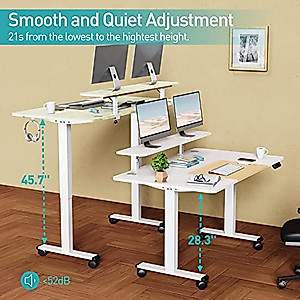 WOKA 55 x 28 Inch Electric Standing Desk with Wheels, Height Adjustable Stand up Desk with a Monitor Stand Riser, Standing Computer Desk with Memory Controllers, Adjustable Desks for Home Office
