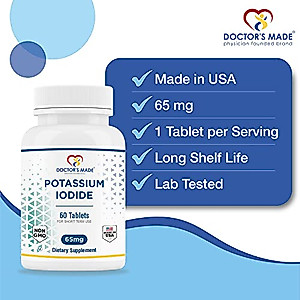 Doctor’s Made Potassium Iodide 65 mg. 60 Tablets. Thyroid Support, Kosher, Exp Date 04/2025, 60 Count (Pack of 1), Pack of 1