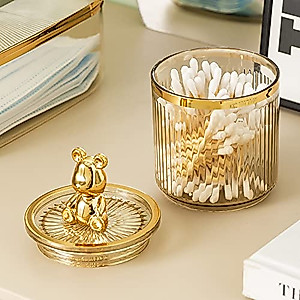 Worparsen Cotton Swab Storage Box, Transparent Smooth Edge with Lid, Dustproof Moisture-proof Store Cosmetics Desktop Organizer, Cotton Qtip Storage Box for Cotton Swabs Balls Makeup Pads Floss Orange