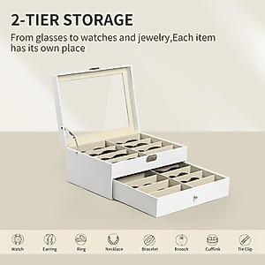 AUTOARK Leather 16 Piece Eyeglasses Storage and Sunglass Glasses Display Drawer Lockable Case Organizer,White,AW-151