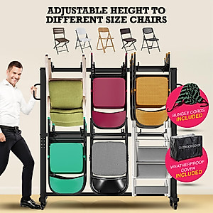 Folding Chair Rack - Folding Chair Cart | Folding Chair Storage Rack on Wheels - Foldable Chair Holder and Table - Heavy Duty Chair Dolly | Mobile Trolley with 84 Chairs Capacity & Outdoor Cover