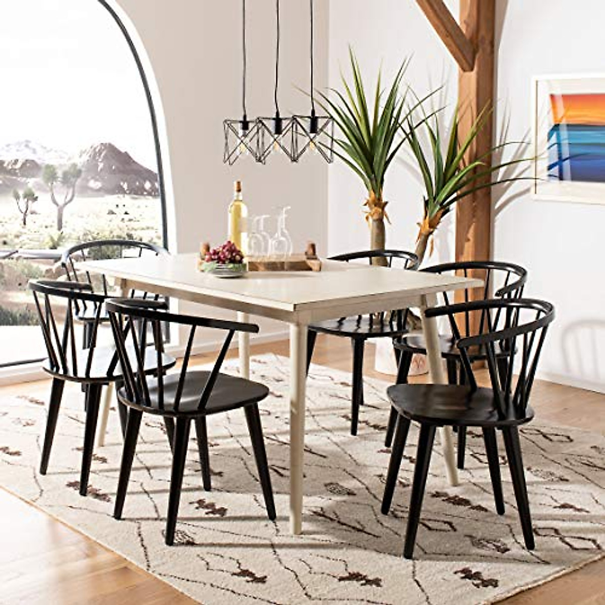 Safavieh Home Collection Blanchard Black Curved Spindle Side Chair, Wood, (Set of 2)