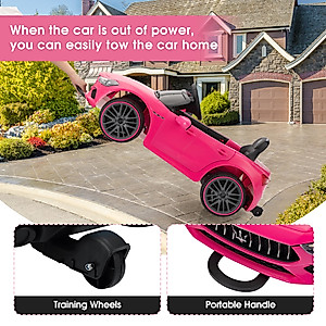 TOBBI Kids Ride on Car, 12V Licensed Maserati Ghibli, Electric Car for Boy Girl with Remote Control, 3 Speeds, Music, Bright Lights, MP3, USB, Electric Vehicle for Kids Ages 3-6 Years, Pink