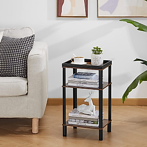 ZEXVIDA Side Table for Small Spaces,3 Tier End Table with Storage Shelf, Small Narrow Thin End Table Bedside Table,Nightstand for Hallway,Living Room, Bedroom, Office,Rustic Brown