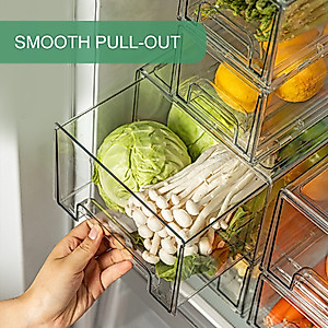 Yatmung 2 Pack | Large - Stackable Fridge Drawers - Clear drawer pull out refrigerator organizer bins - Food, Pantry, Freezer, Plastic kitchen organizing - Fridge organization and storage containers