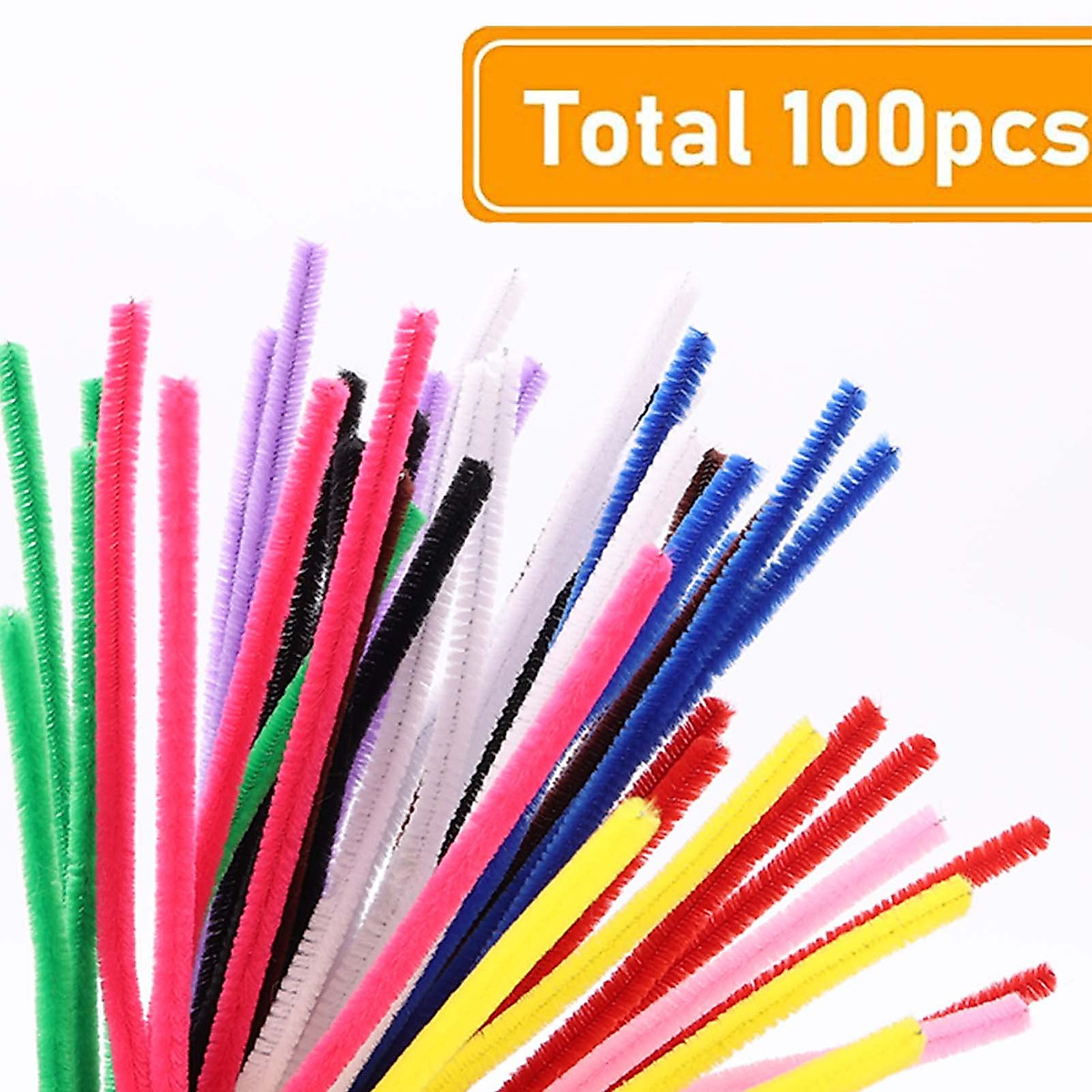 Caydo 100PCS Pipe Cleaners in 10 Colors, Multi-Color Chenille Stems Craft Supplies for Creative DIY Art and Crafts Decorations (6 mm x 12 Inch)