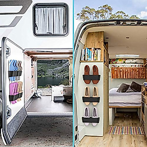 Yocice Wall Mounted Shoes Rack 4Pack with Sticky Hanging Strips, Plastic Shoes Holder Storage Organizer,Door Shoe Hangers (SM03-Black-4)