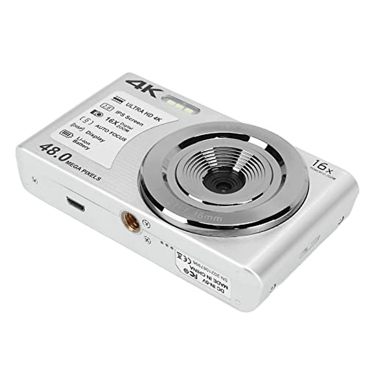 Compact Camera, 16X Digital Zoom Digital Camera 48MP Image Resolution for Beginners (Silver)