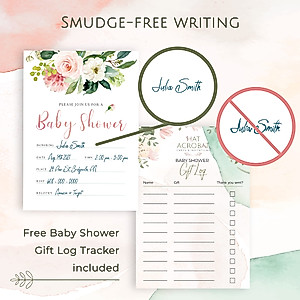 Hat Acrobat Boho Baby Shower Invitations (25pcs) - Pink Floral It's a Girl, Including Envelopes, Diaper Raffle Tickets, Book Request Cards, Thank You Cards