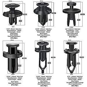 KCRTEK 120 pcs 6.3mm 8mm 9mm 10mm Nylon Bumper Push Fasteners,Bumper Clips with Fastener Removal Tool