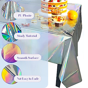 JXPARTYY 4 Pack Iridescent Tablecloth, 54" x 108" Table Cloths Iridescence Plastic Disposable Table Covers Iridescent Disco Party Decorations, Birthday Decor Tablecloth for Buffet Table (Laser)