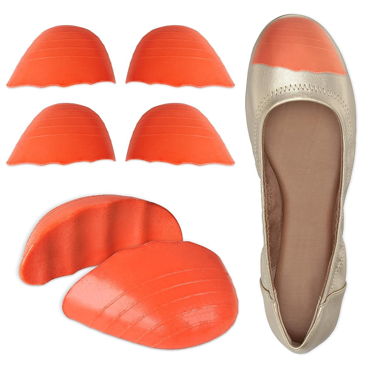 Dr. Shoesert Shoe Filler Inserts for Loose Shoe, Toe Cushion Fillers Make Shoes Fit, Half-Size Insoles Adjust Shoe Too Big for High Heels, Dress Shoes, Casual, Flats 2 Pairs (Orange - Round)