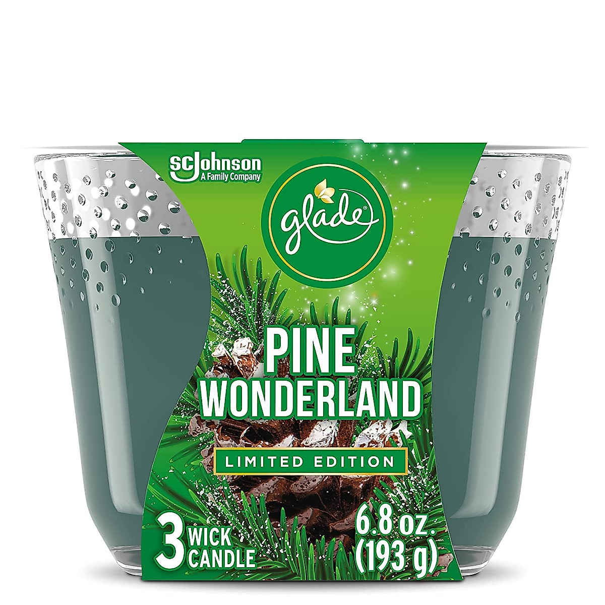 Glade Candle, Fragrance Candle Infused with Essential Oils, Air Freshener Candle, 3-Wick Candle (Pine Wonderland)