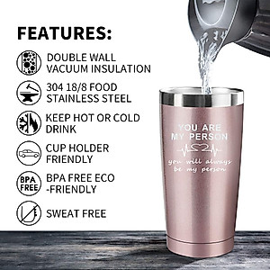 ATHAND Greys Anatomy Stainless Steel Tumbler with Straws Lid 20oz - You Are My Person Rose Gold Vacuum Insulated Tumbler Coffee Cup Double Wall Large Travel Mug-Brirthday Gifts for Her Women,1 Pcs