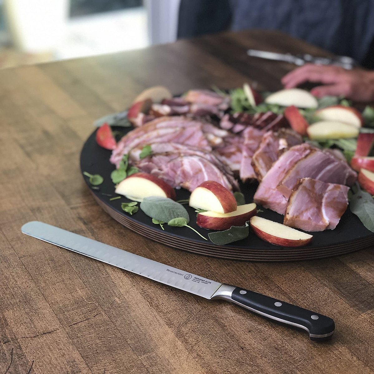 Messermeister Meridian Elite 10” Round-Tip Kullenschliff Slicer Knife - Fine German Steel Alloy Blade - Rust Resistant & Easy to Maintain