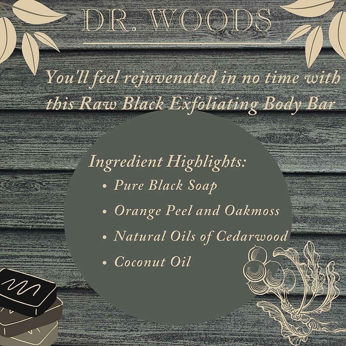 Dr. Woods Raw Black Rejuvenating Exfoliating Body Bar with Organic Shea Butter 5.25 Ounce