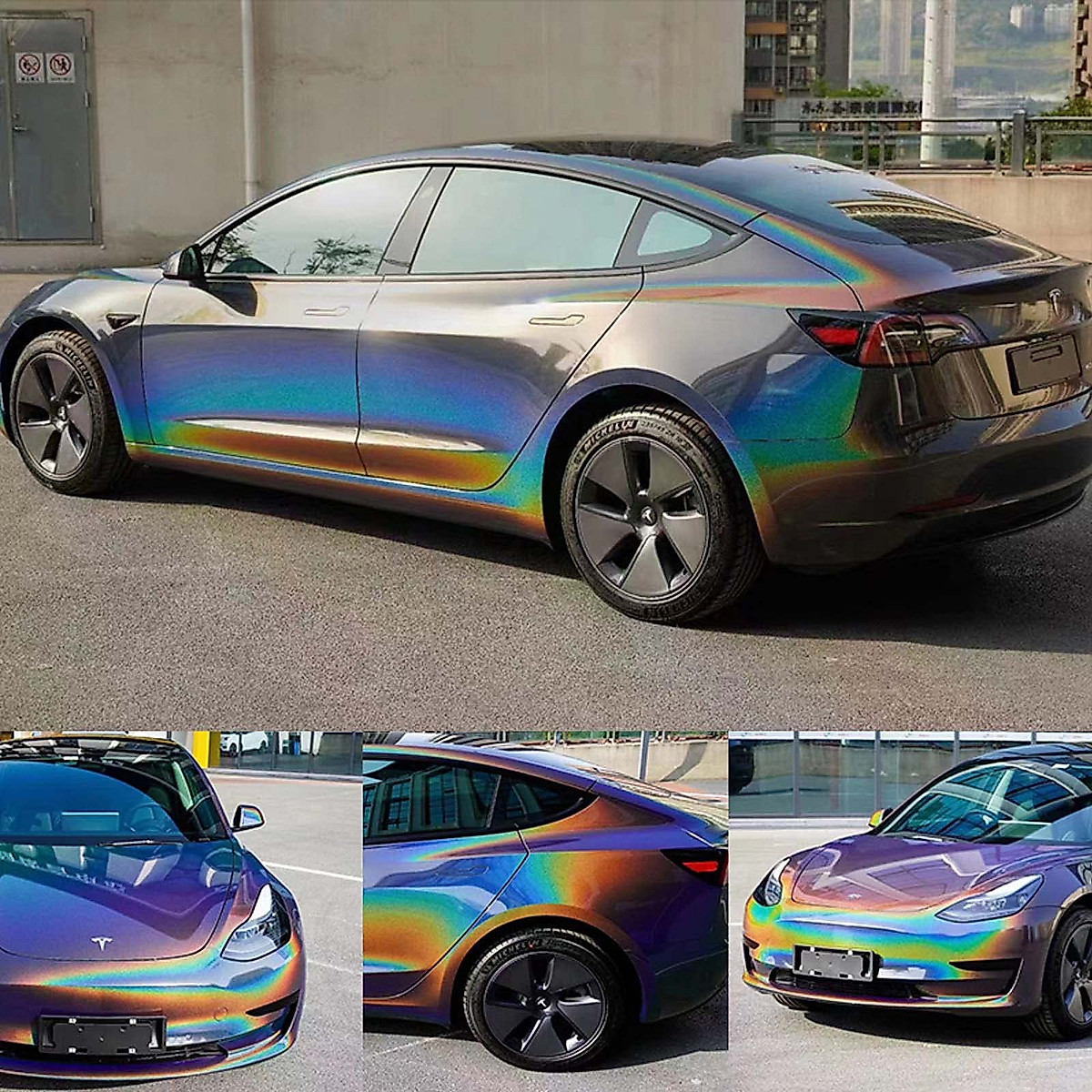 YOLOCKEY Holographic Laser Black Chrome Car Vinyl Wrap Roll Gloss Decal Film Self Adhesive Sticker Sheet Air Release