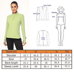 CUNYI Womens UPF 50+ Sun Protection Long Sleeve Quarter Zip Pullover Quick Dry Hiking Shirts with Zipper Pockets Workout Tops, Light Green, XXL