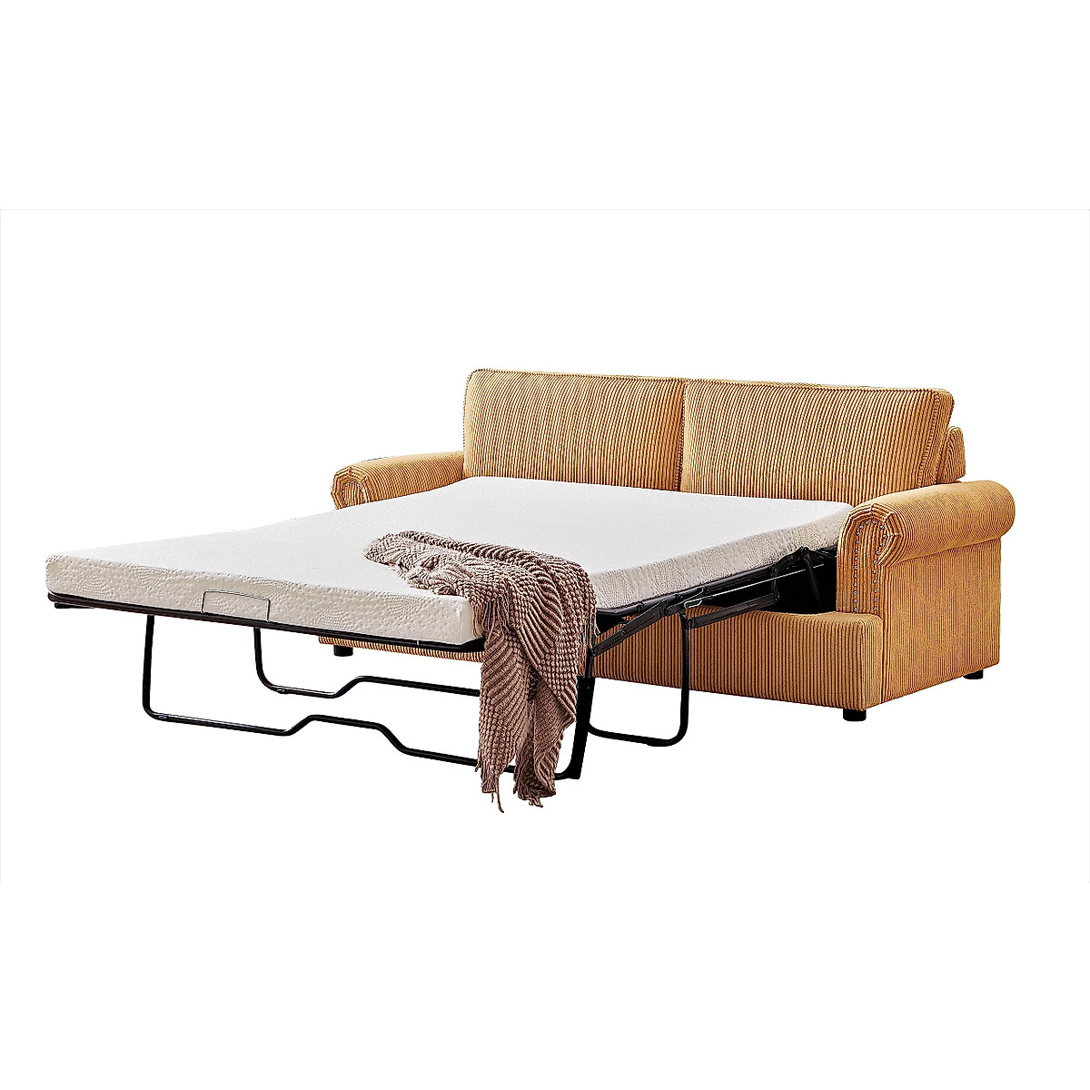 Container Furniture Direct Reversible Sleeper Sofa with Memory Foam Mattress, Comfortable and Durable Full Size Bed Couch for Living Rooms, Upholstered with Corduroy Fabric, 70" Wide, Ginger